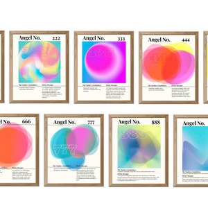 Aura Poster SET OF 9 Abstract Angel Number Print Set, Spiritual Wall ...