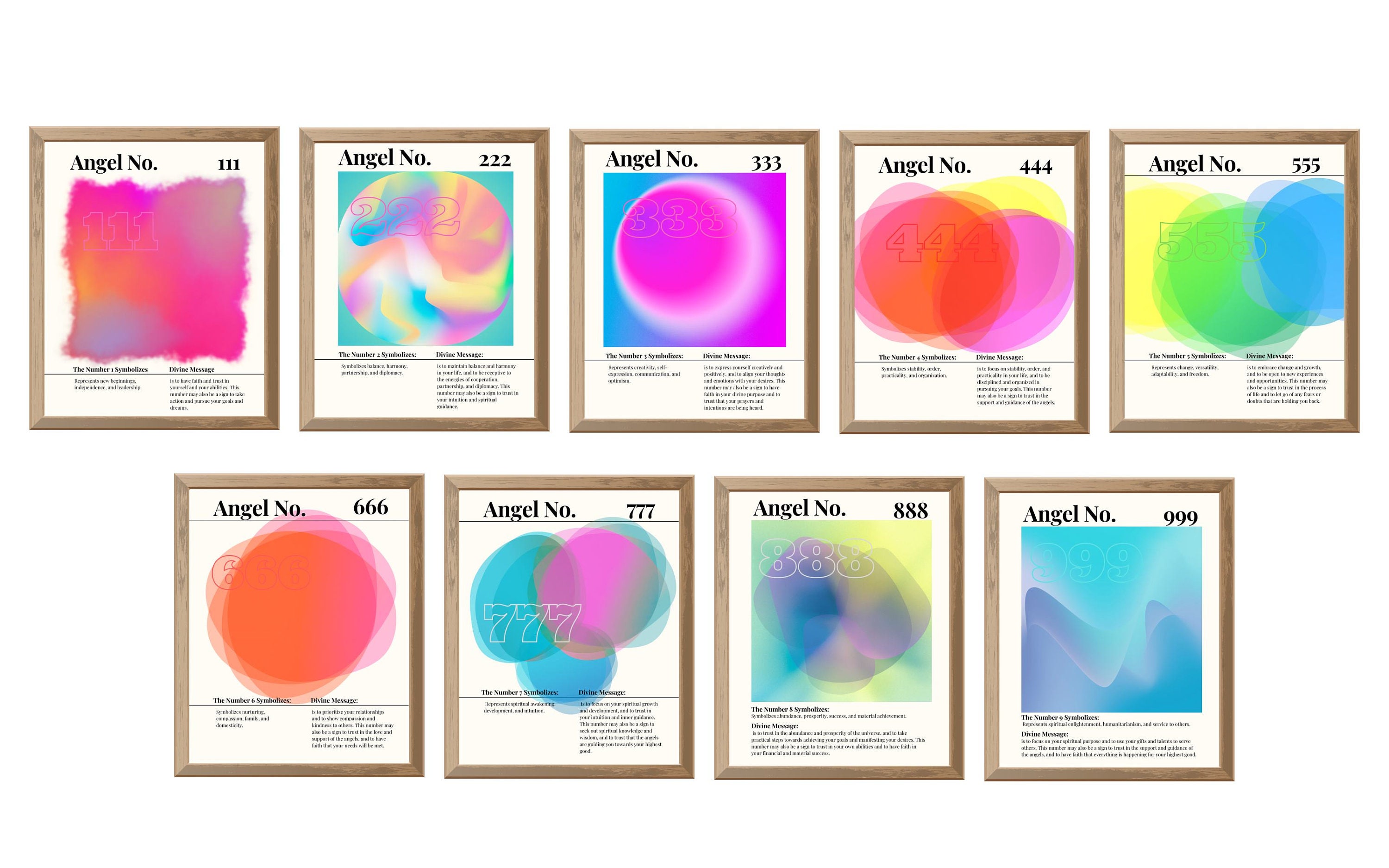 Aura Poster SET OF 9 Abstract Angel Number Print Set, Spiritual Wall ...