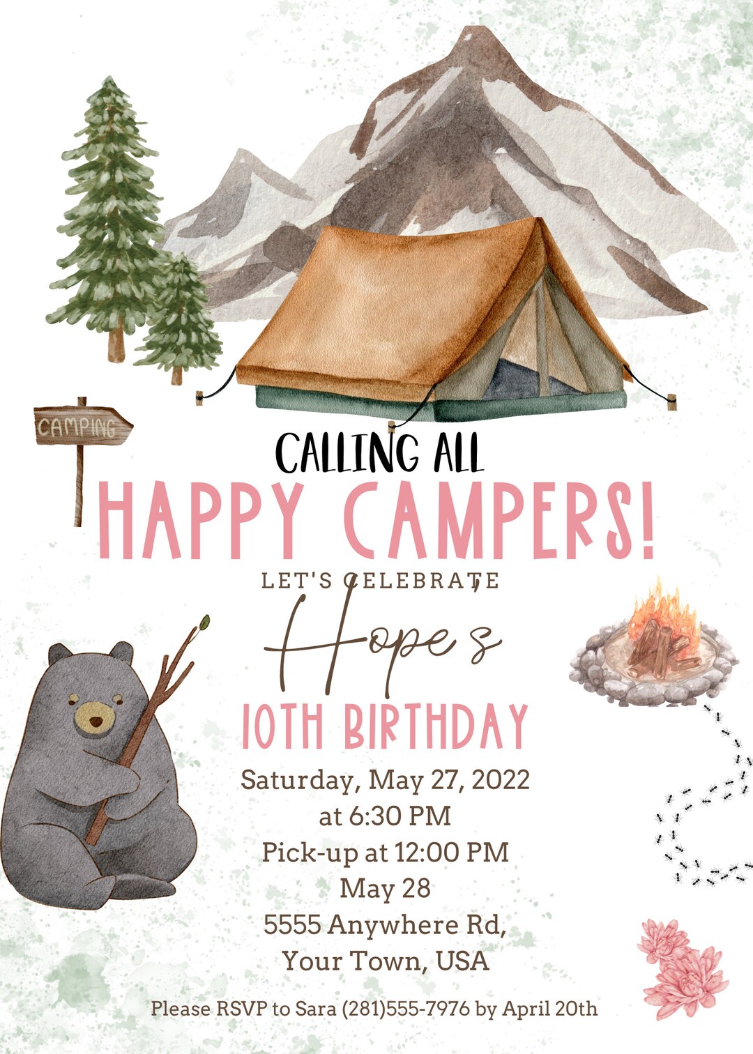 Camping in the Woods Party Invitation (fully Editable Template Link) - Etsy