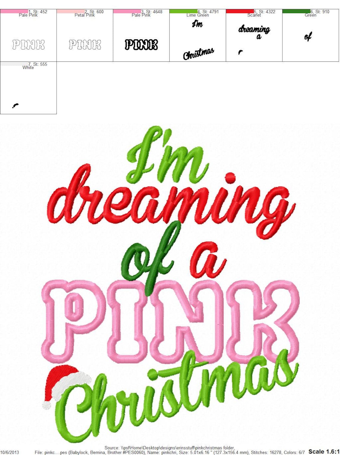 Christmas Embroidery Design I'm Dreaming of a Pink Christmas Digital ...