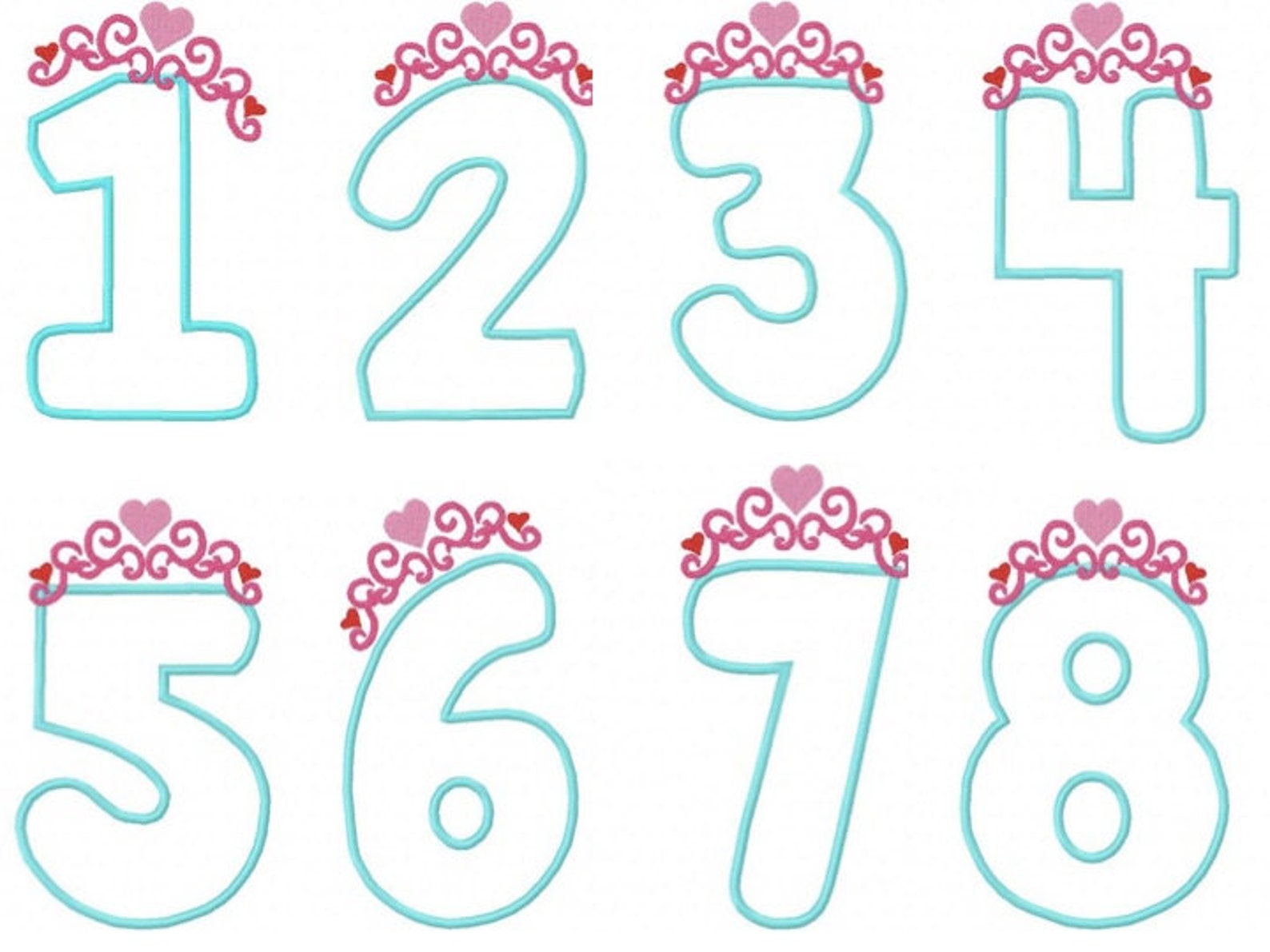Princess Crown Appliqued Number Set 1-9 Embroidery Design | Etsy