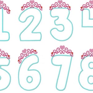 Princess Crown Appliqued Number Set 1-9 Embroidery Design Digital ...