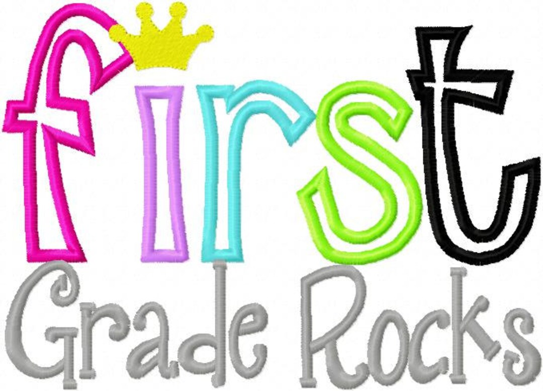 First Grade Rocks Applique Design First Day of School Design Download ...