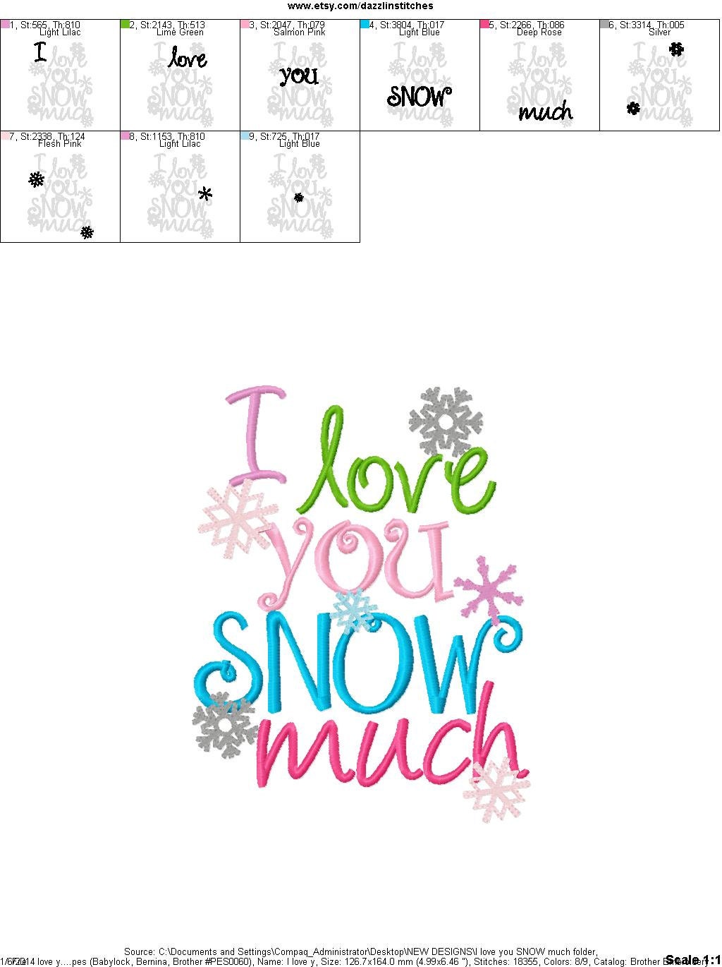 Winter Snowflake Embroidery Design I Love You SNOW Much - Etsy
