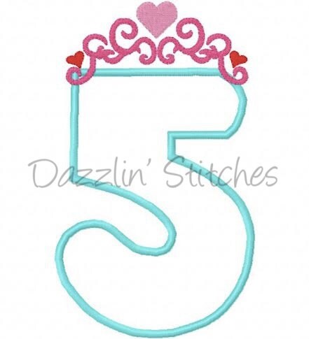Princess Crown Appliqued Number Set 1-9 Embroidery Design Digital ...