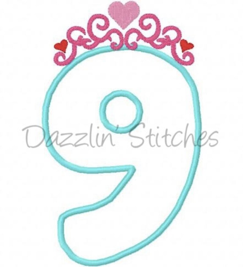Princess Crown Appliqued Number Set 1-9 Embroidery Design Digital ...