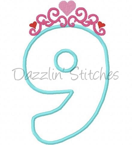 Princess Crown Appliqued Number Set 1-9 Embroidery Design | Etsy