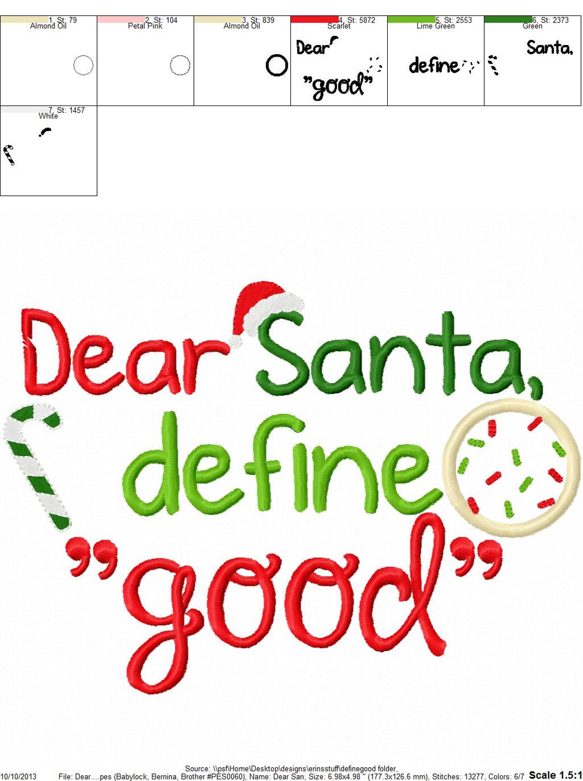 Christmas Embroidery Design Dear Santa Define Good - Etsy