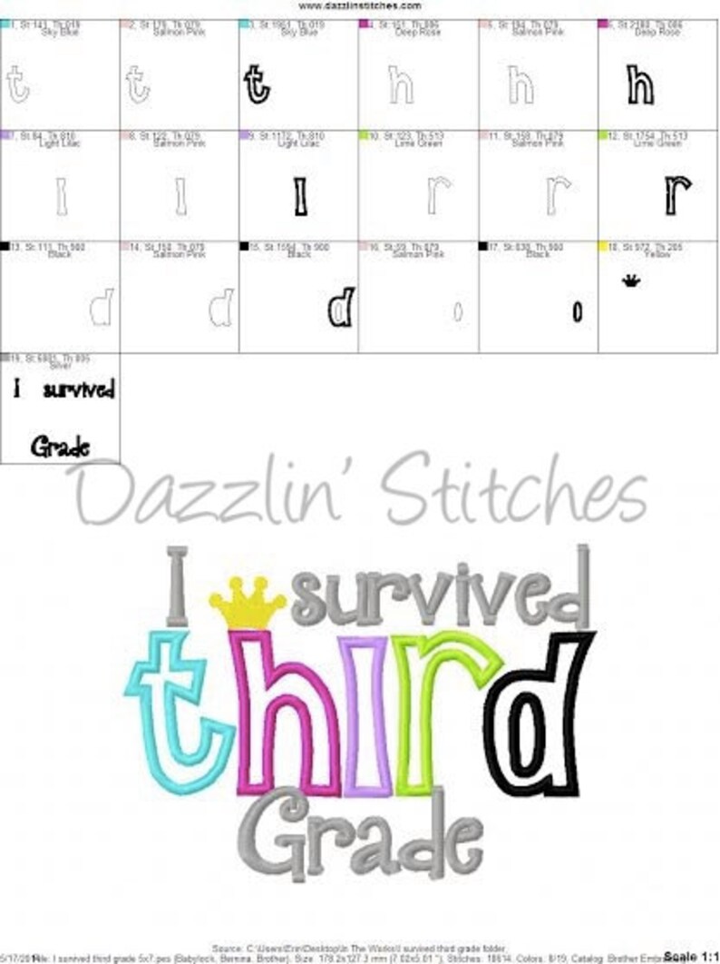 School Design Embroidery Applique Design Digital I Survived ...