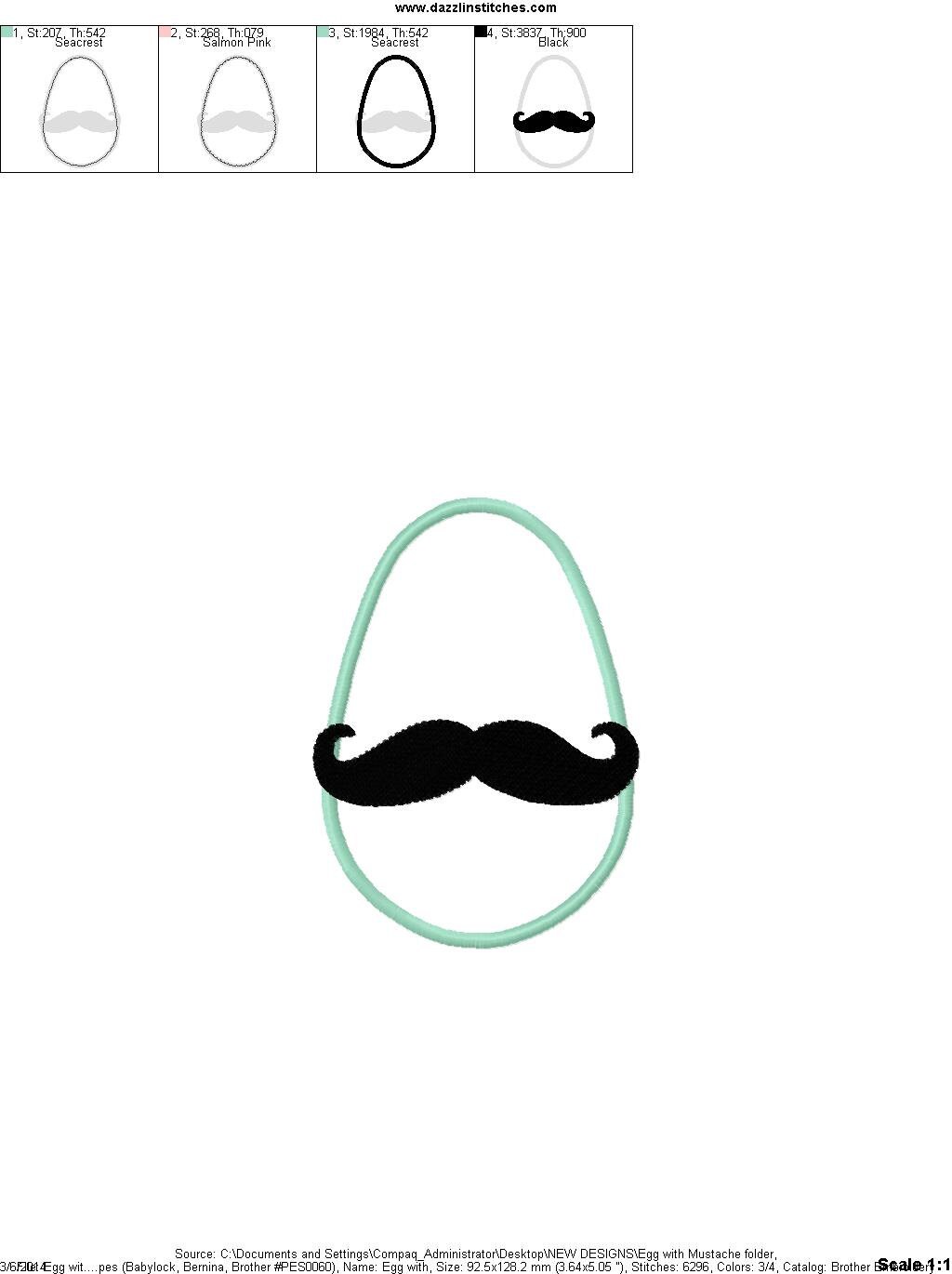 Easter Embroidery Design Egg With Mustache Applique Design Digital ...