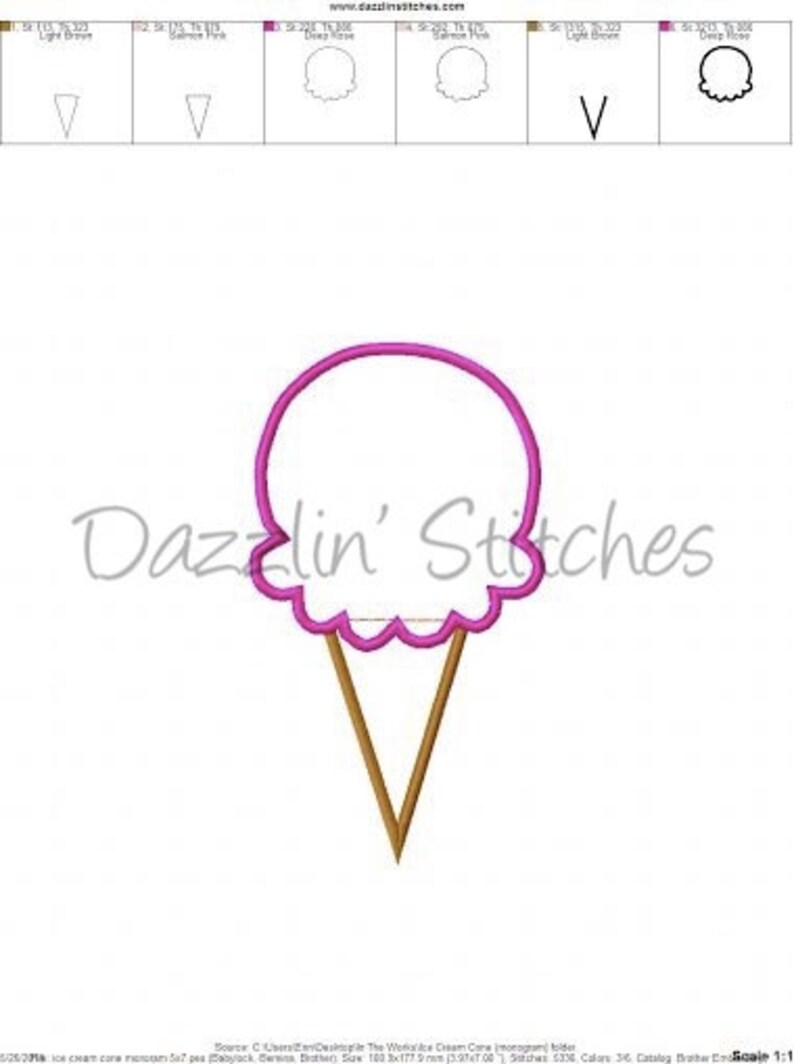 Monogram Ice Cream Cone for Monogram Embroidery Applique Design Digital ...