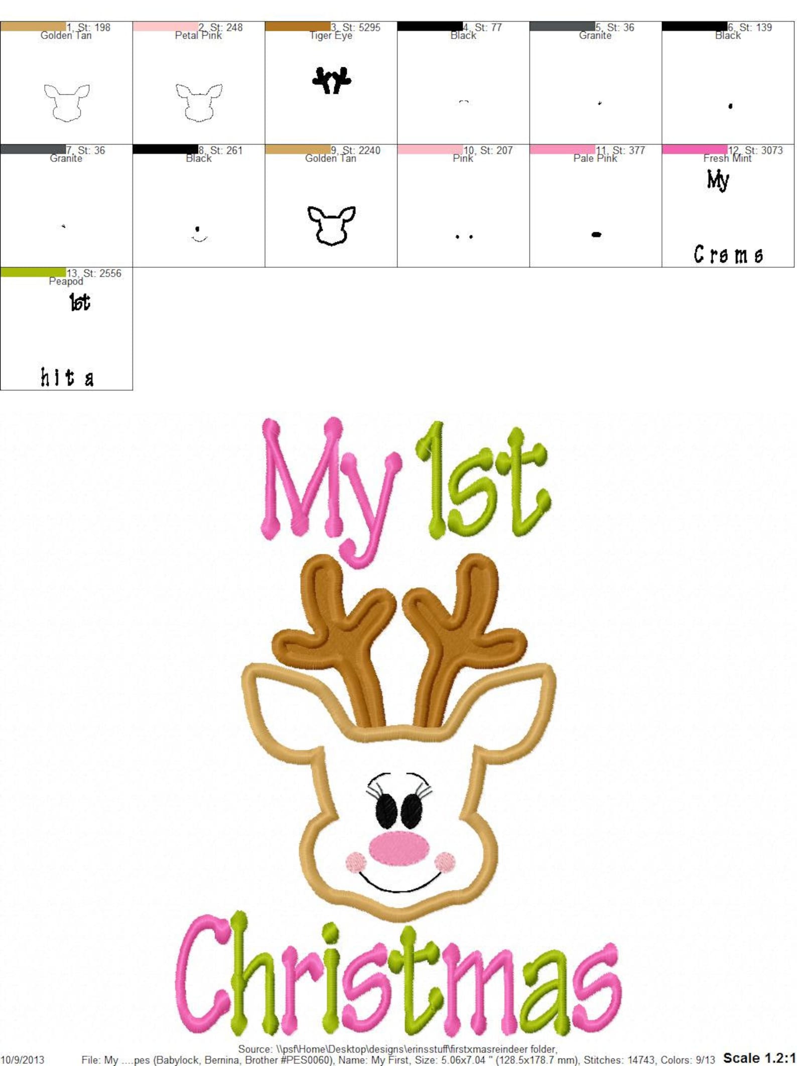 Christmas Embroidery Design My 1st Christmas My First Christmas Girlie ...