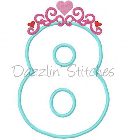 Princess Crown Appliqued Number Set 1-9 Embroidery Design | Etsy