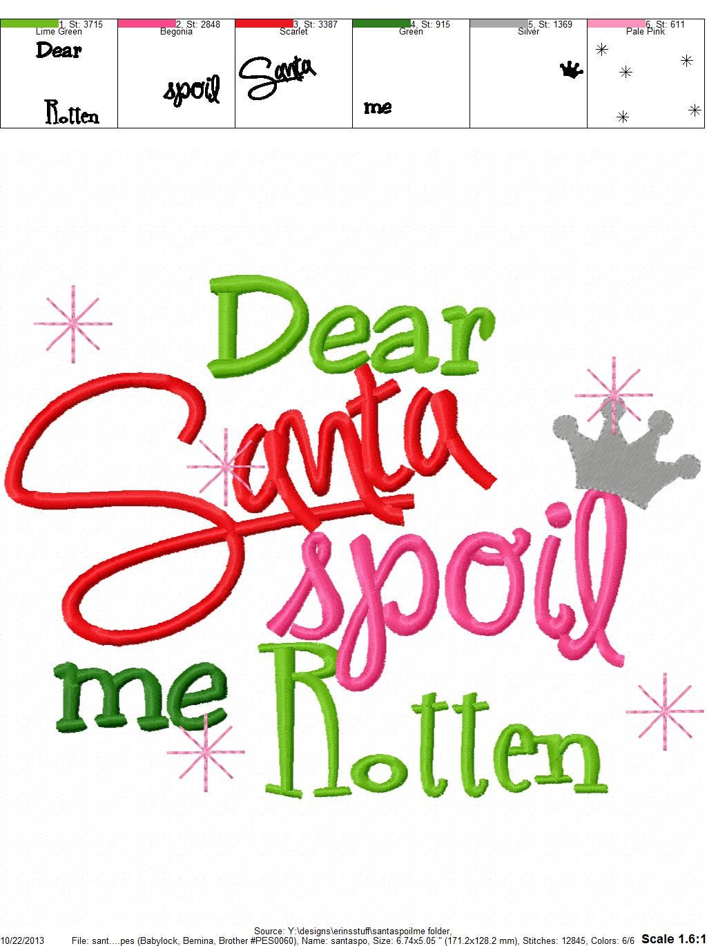 Christmas Embroidery Design Dear Santa Spoil Me Digital | Etsy
