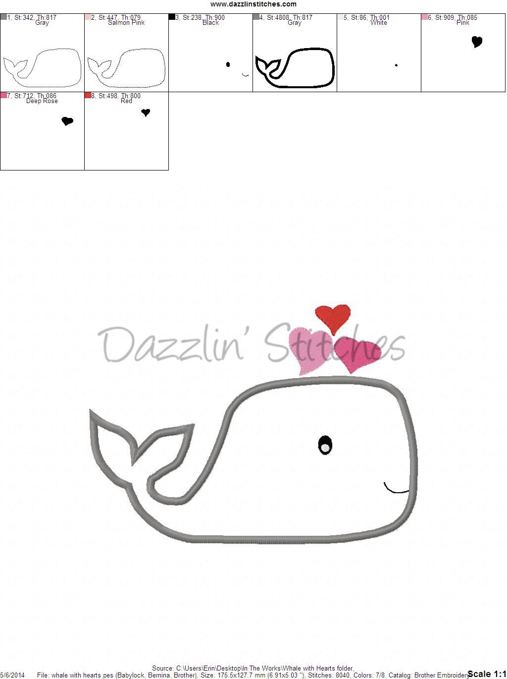 Valentine's Day LOVE Whale Embroidery Design Applique | Etsy