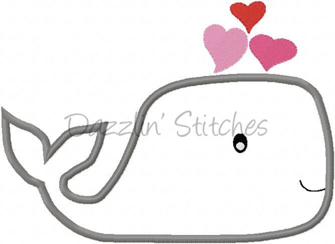 Valentine's Day LOVE Whale Embroidery Design Applique Design Digital ...