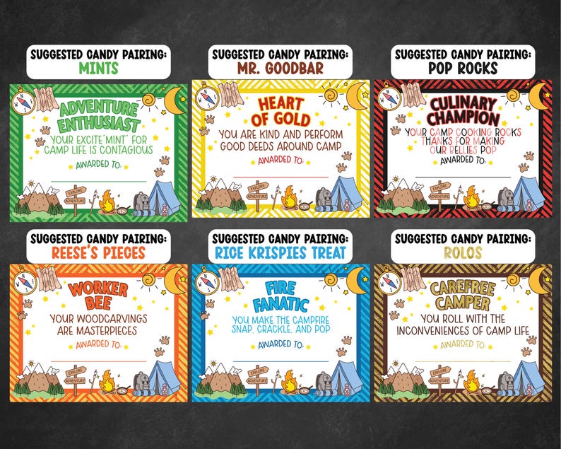 34 Camp Candy Bar Awards - Summer Camp Candy Bar Award Certificates ...