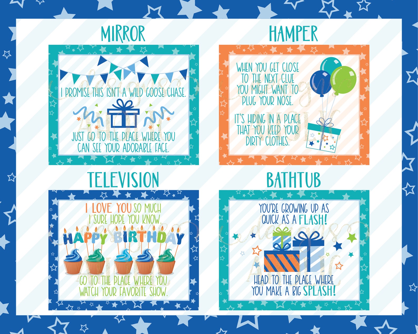 Indoor Birthday Treasure Hunt Clues - Indoor Birthday Scavenger Hunt ...