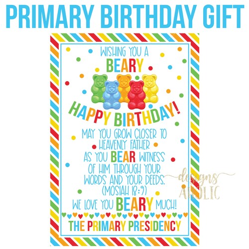 Primary Birthday Gift Tag Gummy Bears Primary Birthday Gift - Etsy