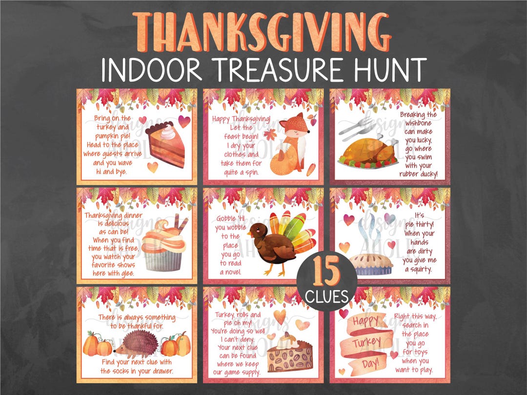 Thanksgiving Treasure Hunt Clues - Thanksgiving Scavenger Hunt Clues ...