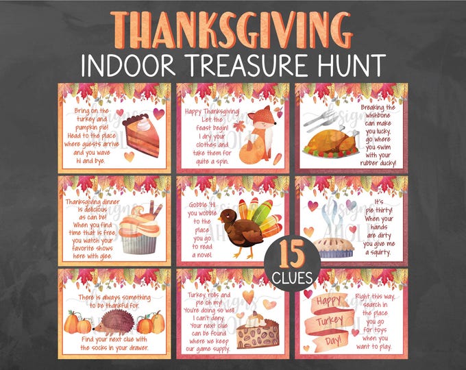 Thanksgiving Scavenger Hunt, Thanksgiving Treasure Hunt Clues ...