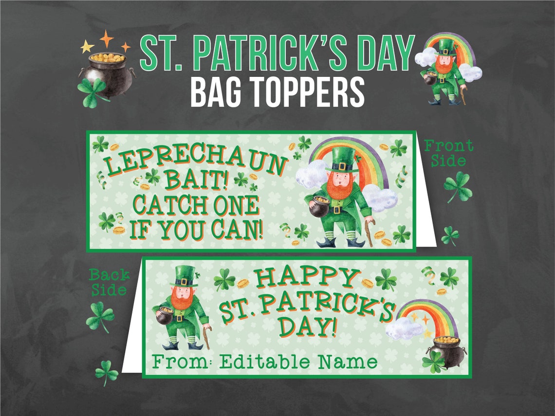 St. Patrick's Day Bag Topper - St. Patrick's Day Gift Tag - Leprechaun ...