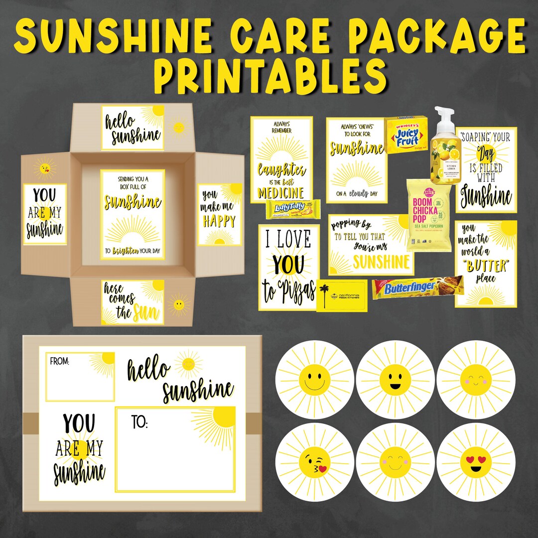 Sunshine Care Package Bundle, Sunshine Box Printables, Address Label ...