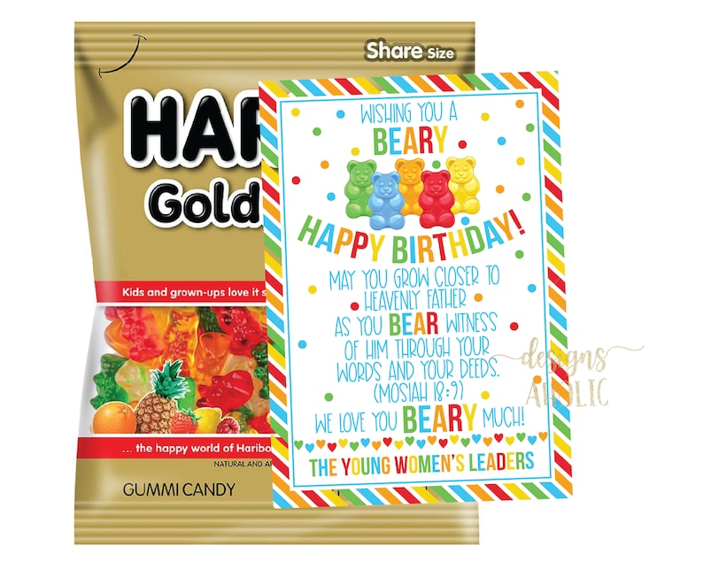 Young Women Birthday Gift Tag Gummy Bears - LDS YW Birthday Gift ...