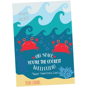 Sea Creature Valentines Day Cards - Crab Valentines - Turtle Valentines ...