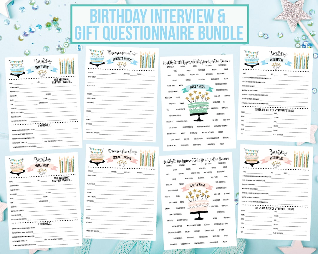 Birthday Interview & Gift Questionnaire Bundle; Birthday Printables ...