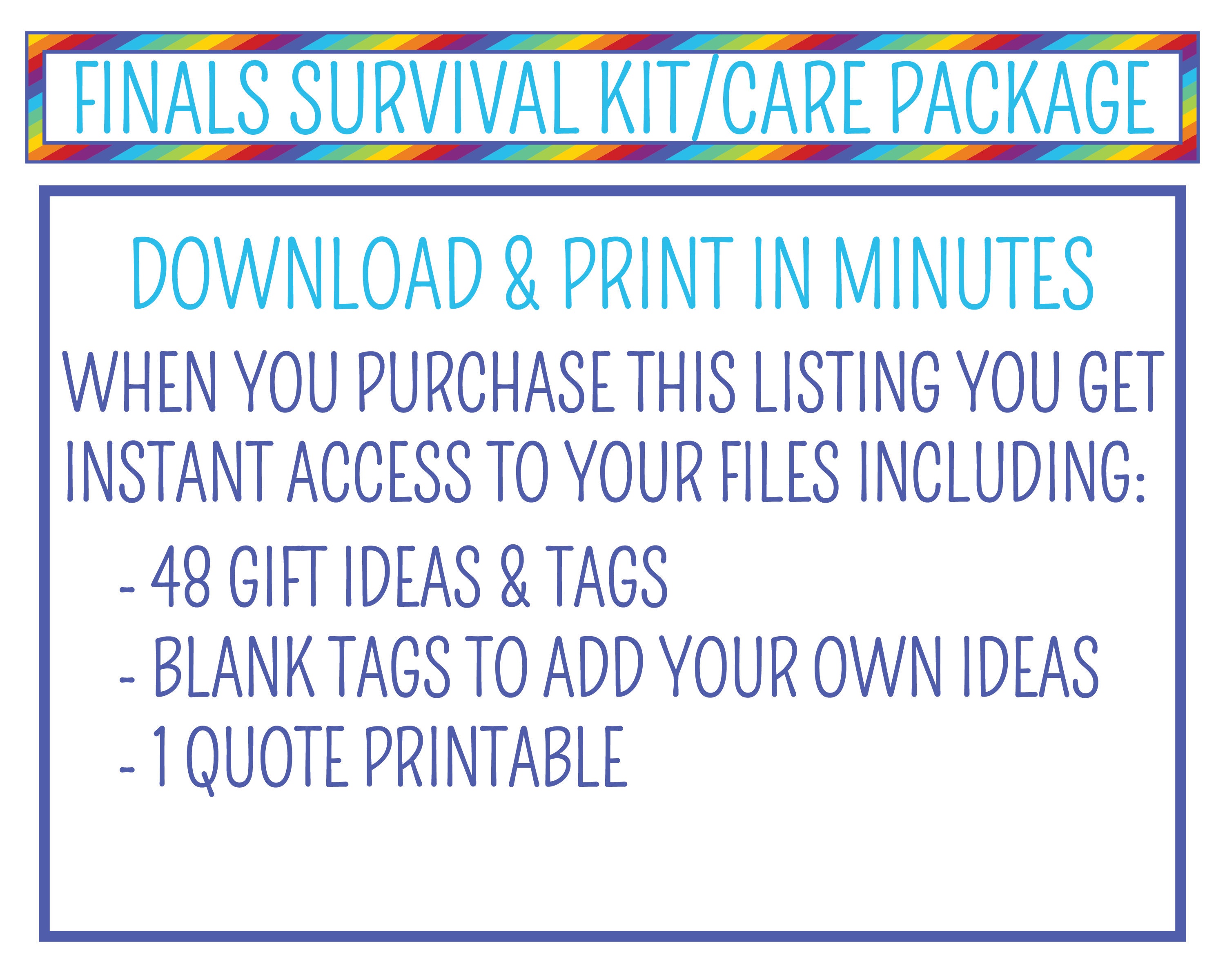Finals Survival Kit or Care Package Printables - Final Exams Care ...
