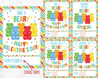 Gummy Bear Valentines Day Card, Kids Bear Valentines Day Cards, Treat ...