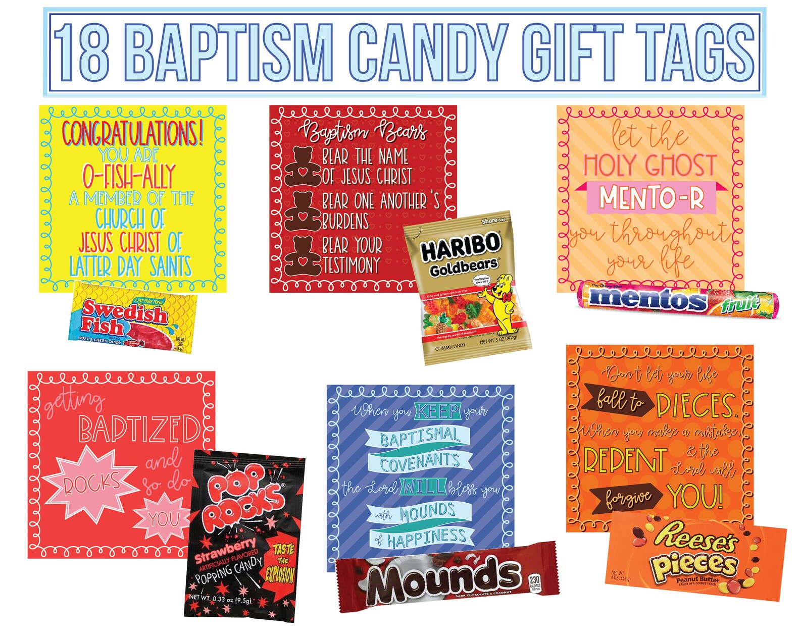 18 LDS Baptism Candy Gift Tag Printables LDS Primary Baptism - Etsy