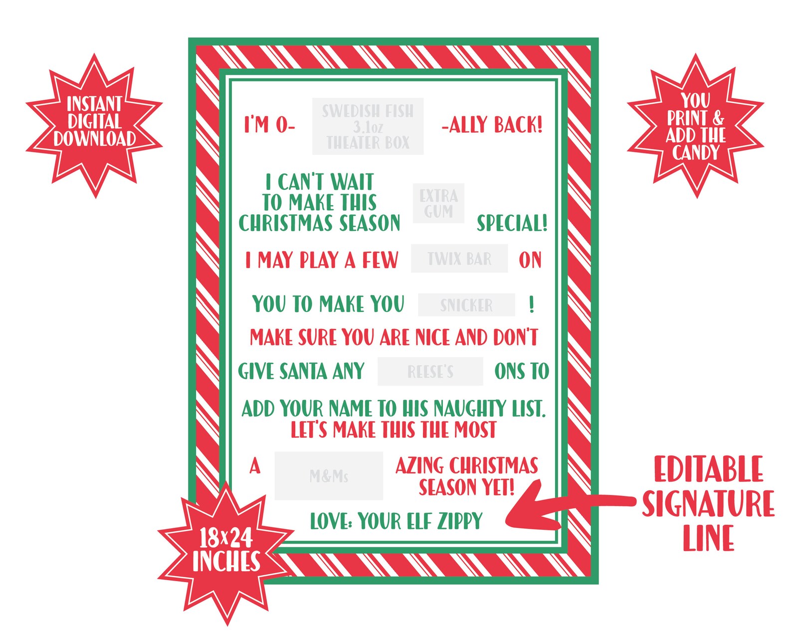 Elf Arrival Candy Bar Poster - Elf Arrival Letter - Elf Arrival Note ...