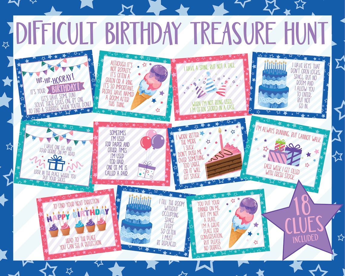 Difficult Birthday Treasure Hunt Clues Adult or Teen | Etsy