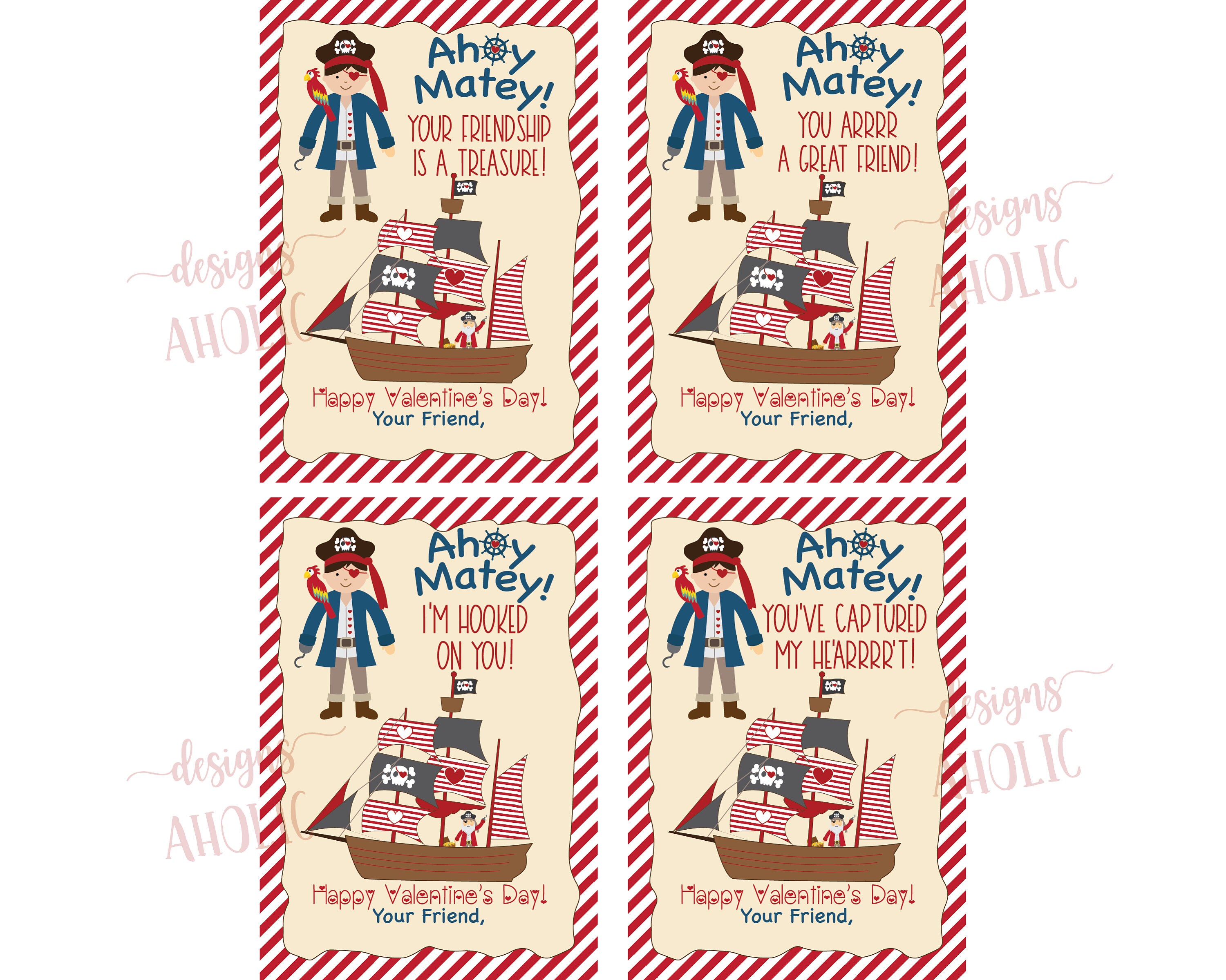 Chips Ahoy Valentine Cards Pirate Valentine Cards Girl | Etsy