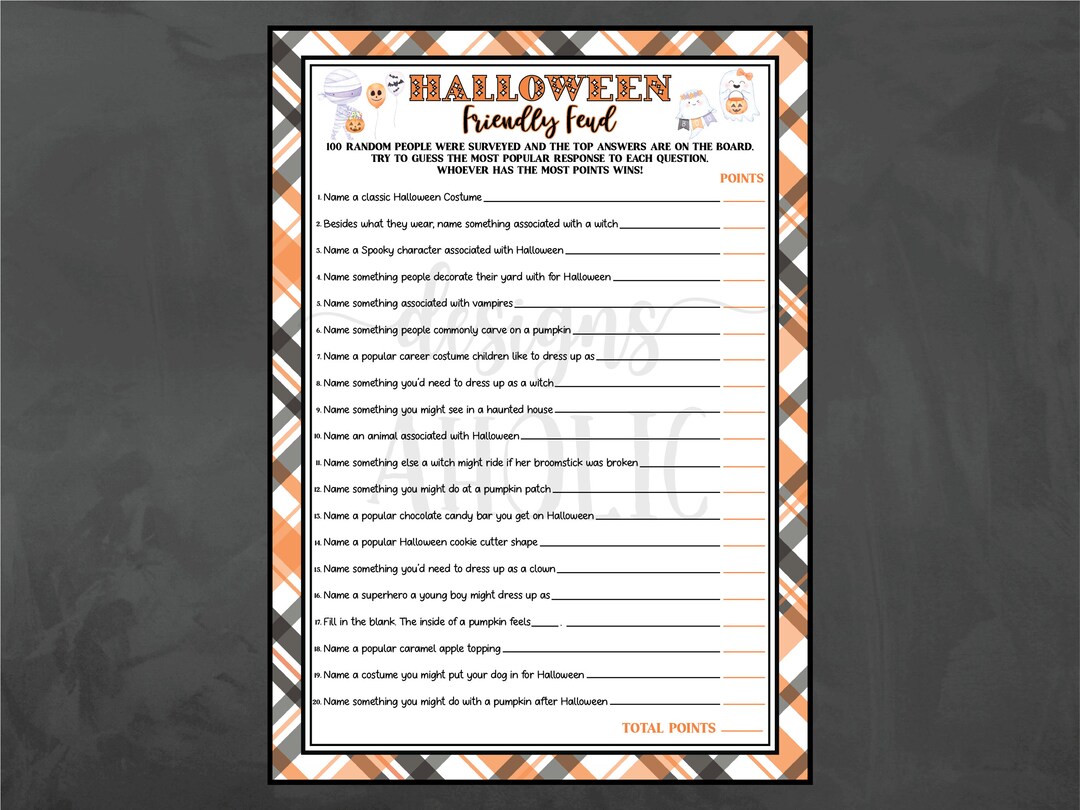 Halloween Friendly Feud - Halloween Friendly Feud Game - Halloween ...