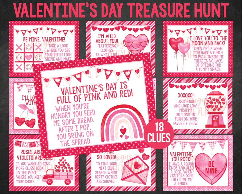 Valentine's Day Treasure Hunt Clues Valentines Scavenger | Etsy