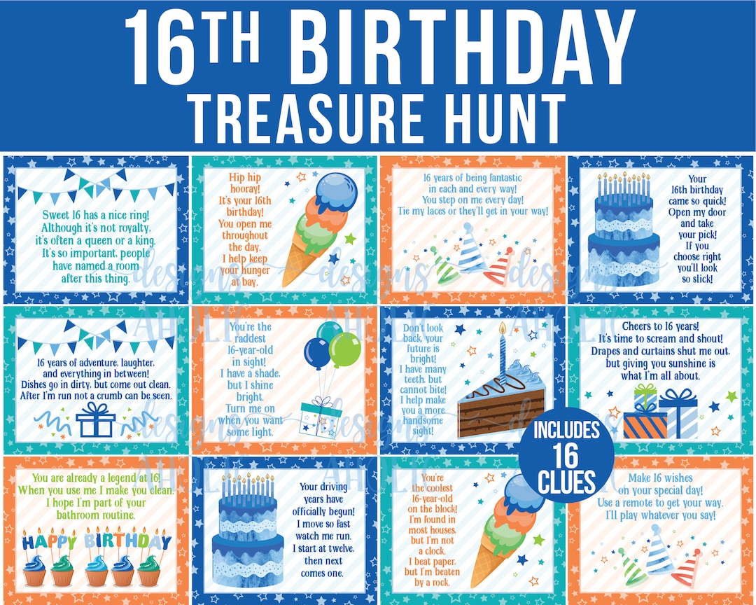 16th Birthday Treasure Hunt Sweet 16 Birthday Scavenger Hunt Teen ...