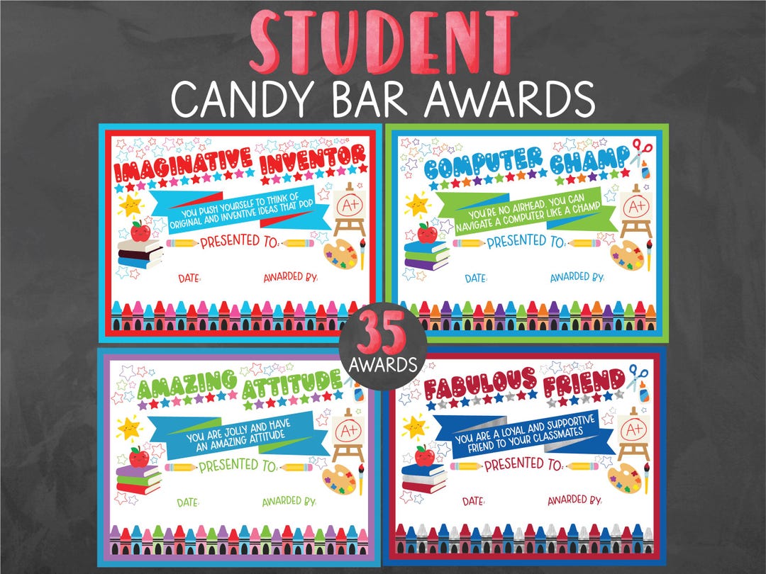 35 Student Candy Bar Awards Class Candy Bar Award Certificates Editable ...