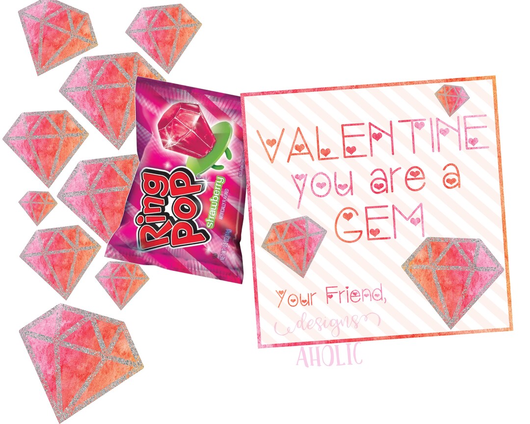 Ring Pop Valentine Cards Gem Valentines Ring Pop Valentine - Etsy