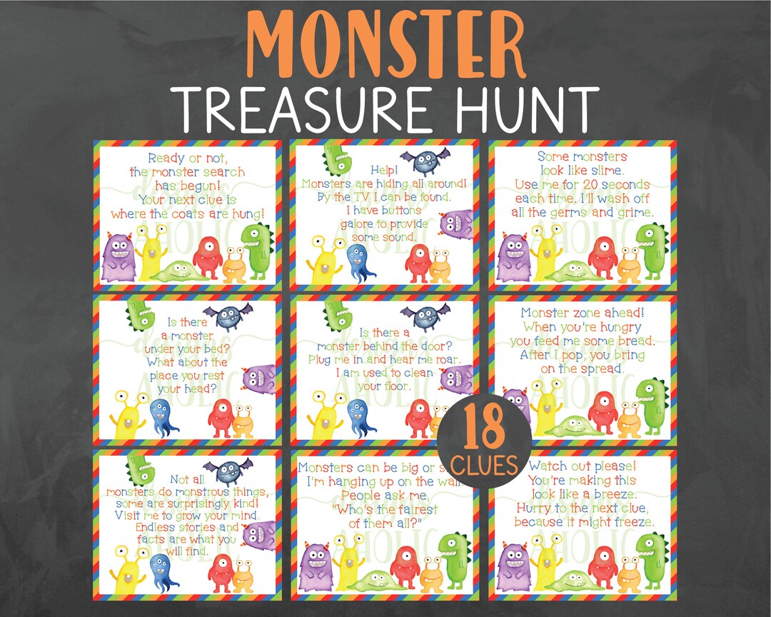 Monster Treasure Hunt - Monster Scavenger Hunt - Monster Party Games ...