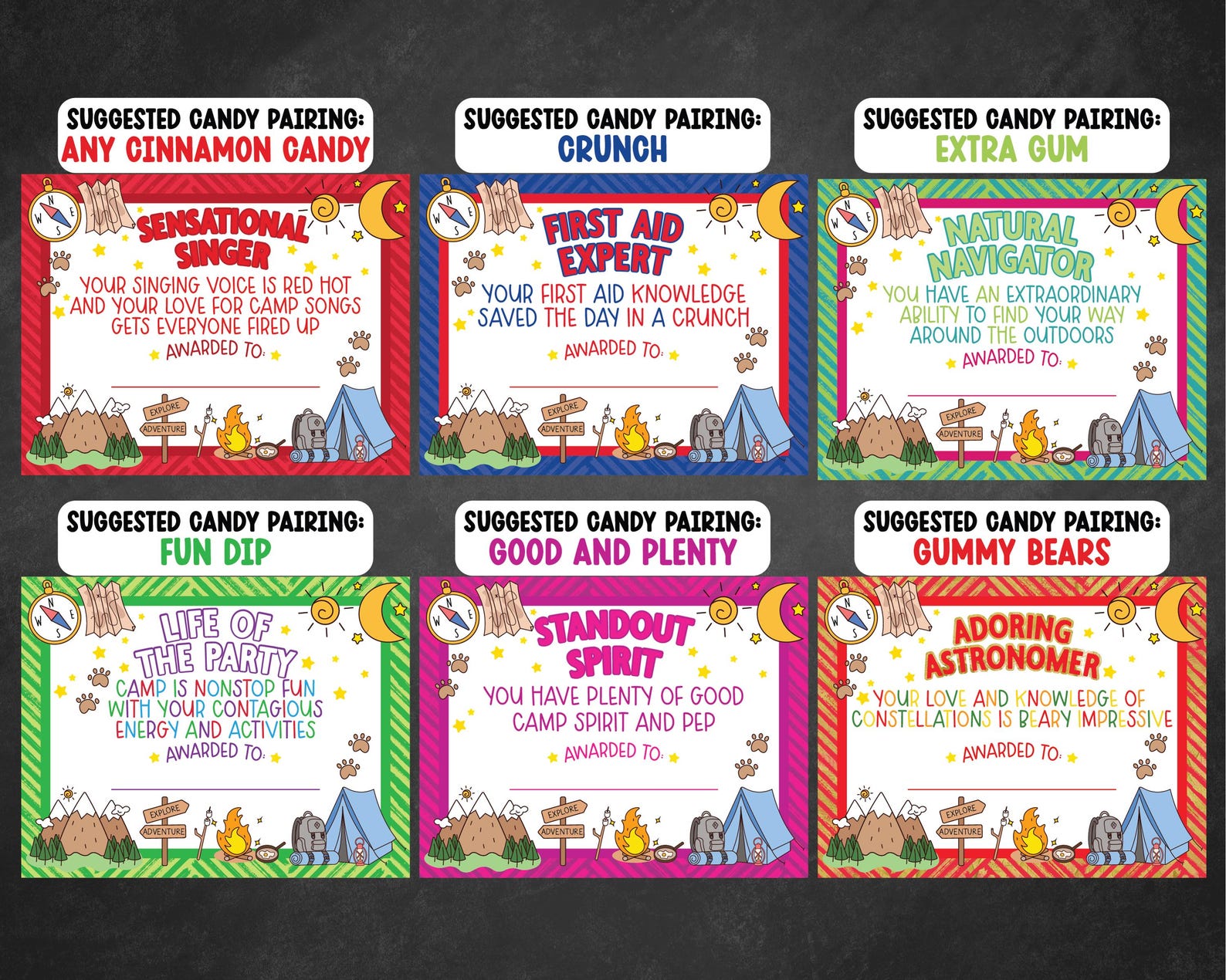 34 Camp Candy Bar Awards - Summer Camp Candy Bar Award Certificates ...