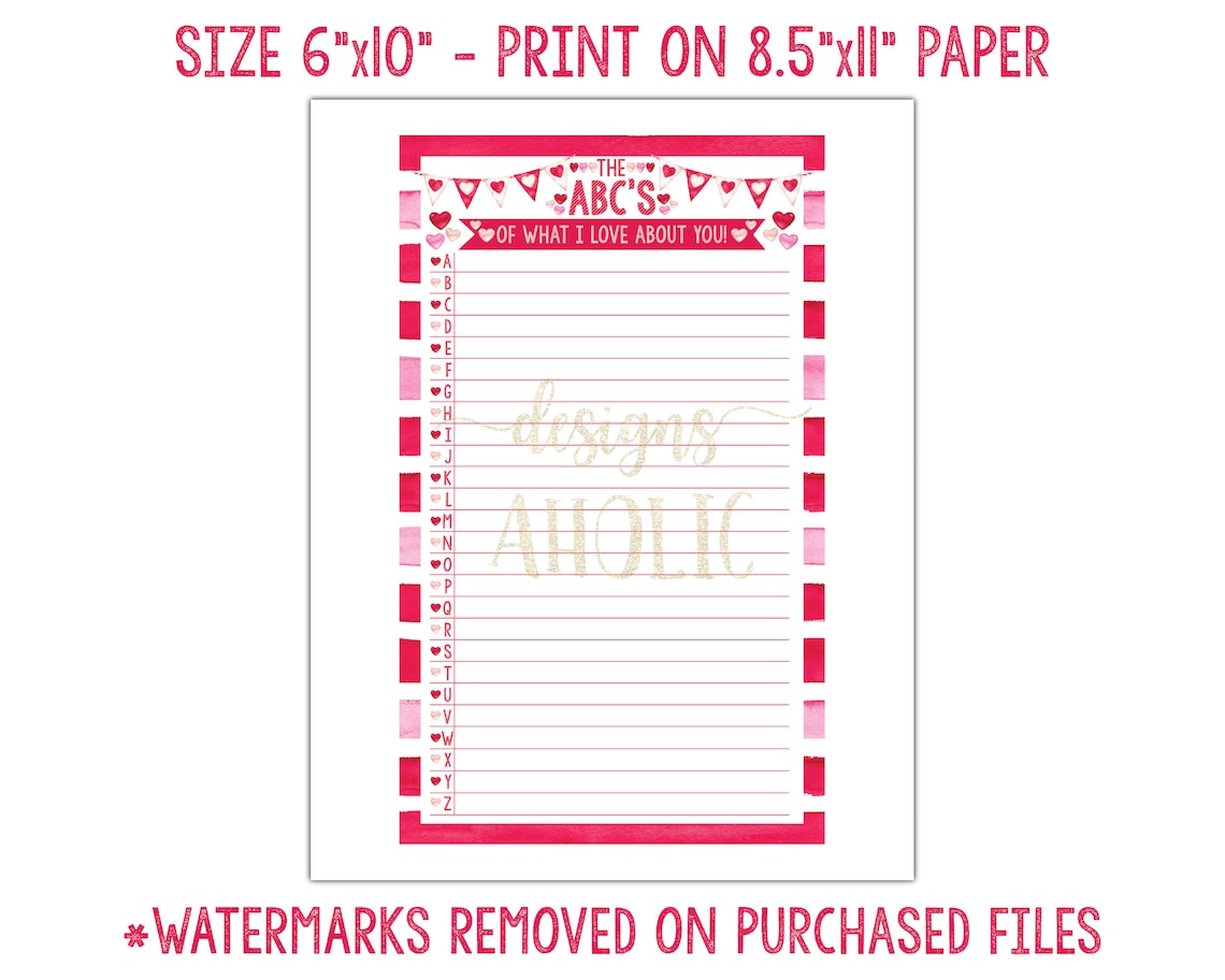 Abcs of What I Love About You Printable - Abcs of Why I Love You Card ...