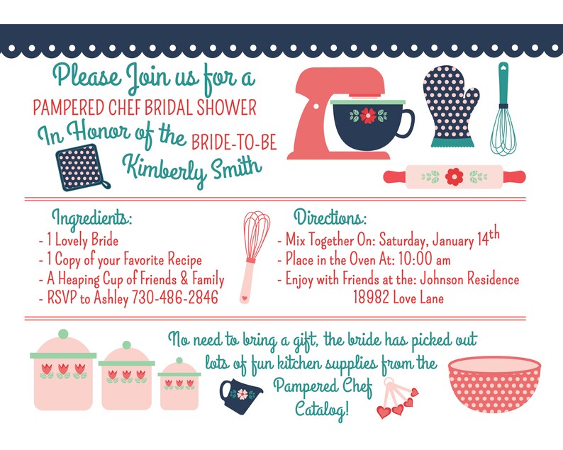 Kitchen Bridal Shower Invitation - Pampered Chef Bridal Shower Invite ...