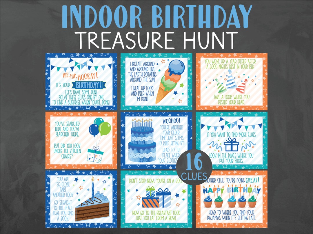 Indoor Birthday Treasure Hunt Clues - Indoor Birthday Scavenger Hunt ...