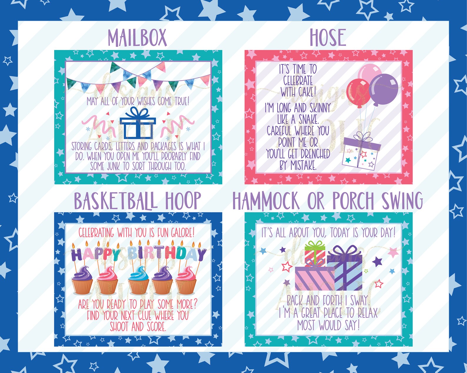 Outdoor Birthday Treasure Hunt Clues - Outdoor Birthday Scavenger Hunt ...