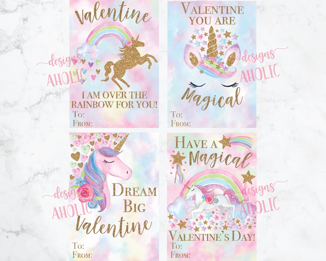 Unicorn Valentines Day Cards Unicorn Valentines Unicorn - Etsy