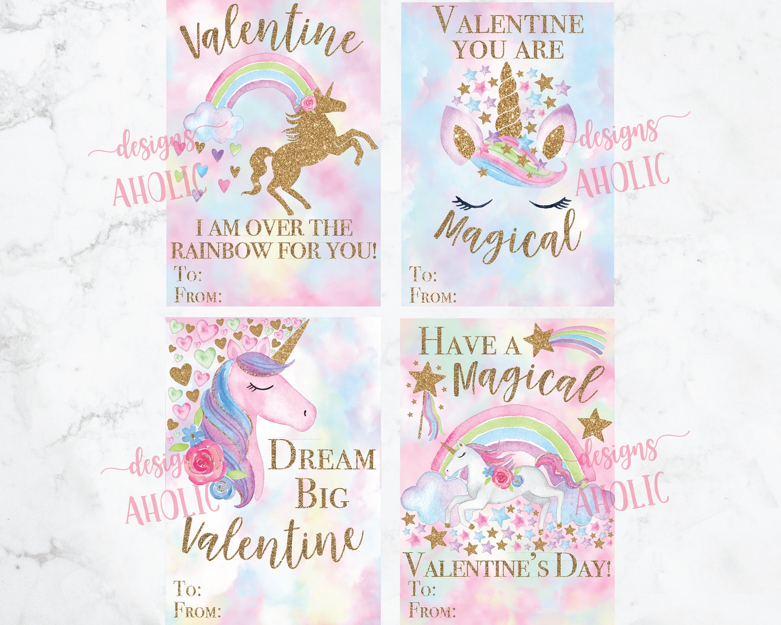 Unicorn Valentines Day Cards Unicorn Valentines Unicorn - Etsy