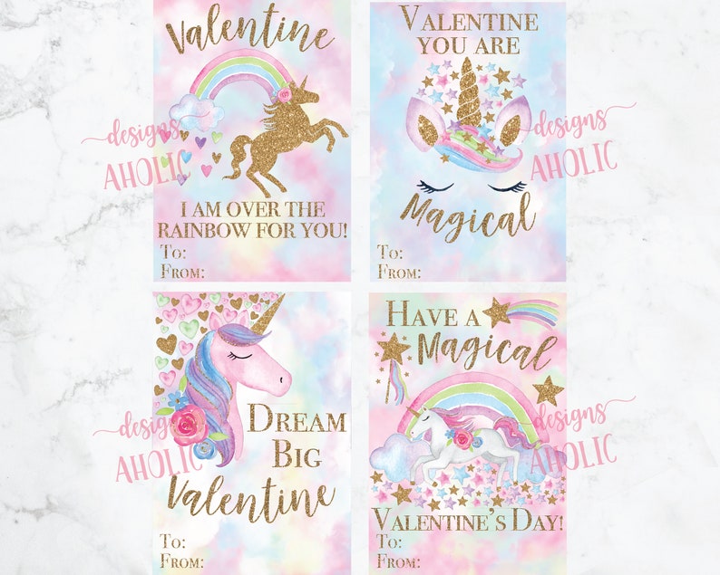 Unicorn Valentines Day Cards Unicorn Valentines Unicorn - Etsy